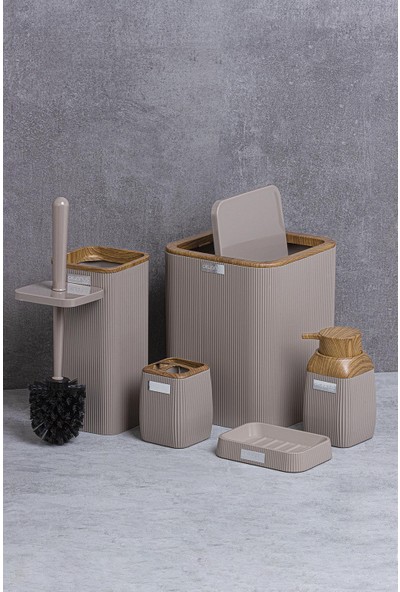 Okyanus Home Ahşap Desenli Vizon Çizgili 5'li Banyo Seti Okyanus Home Ahşap Desenli Vizon Çizgili 5'li Banyo Seti