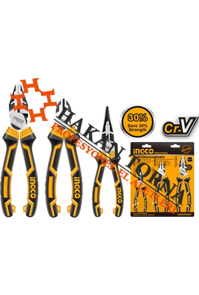 Ingco Endüstriyel 3'lü Set Pense, Yan Keski, Kargaburun Pense ( Tekne )