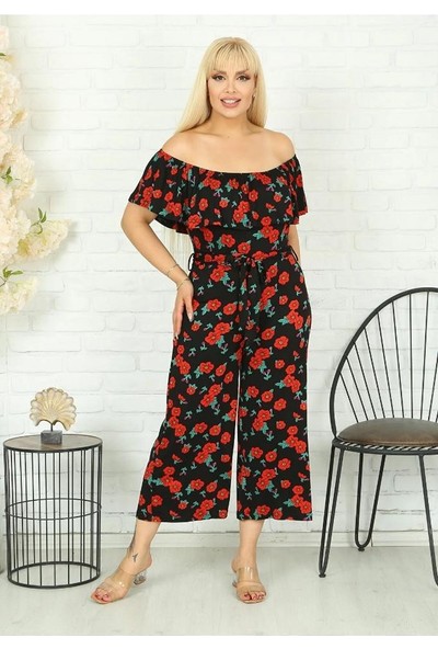 ViolettaXL Kadın Büyük Beden Siyah Bordo Gelincik Madonna Yaka Kemerli Esnek Viskon Tulum ViolettaXL Kadın Büyük Beden Siyah Bordo Gelincik Madonna Yaka Kemerli Esnek Viskon Tulum