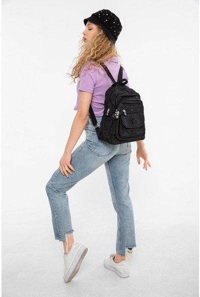 Klinkır Kumaş Kadın Sırt Çantası Siyah Renk