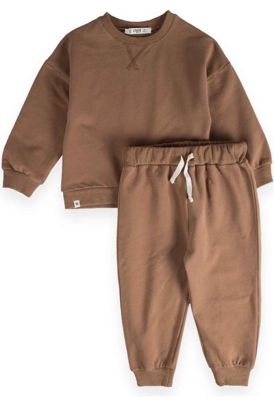 Cigit Basıc Karyoka Detaylı Sweatshirt Takım 3-8 Yaş Kahve Cigit Basıc Karyoka Detaylı Sweatshirt Takım 3-8 Yaş Kahve