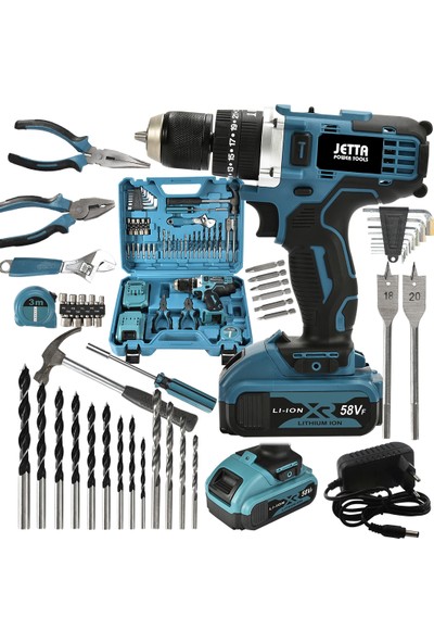 Jetta Power Tools Professional Çift Akülü Şarjlı Darbeli Matkap 45 Parça Ful Set Hediyeli Mavi 58 VF Jetta Power Tools Professional Çift Akülü Şarjlı Darbeli Matkap 45 Parça Ful Set Hediyeli Mavi 58 VF