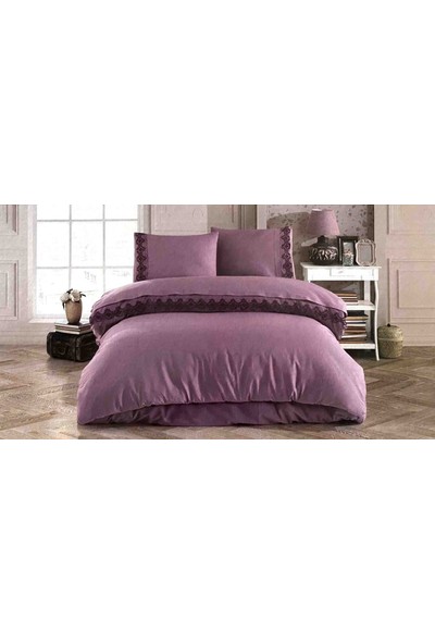 Soley Güpürlü Çift Kişilik Nevresim Takımı Mürdüm 200X220
