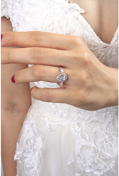 BIRINCI1926 925 Ayar Gümüş Kadın Damla Taşlı Yüzük