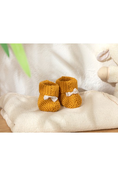 English Home Soft Triko Fiyonklu Bebe Çorap 6-12 Ay Hardal