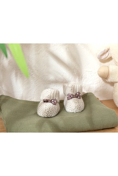 English Home Soft Triko Fiyonklu Bebe Çorap 6-12 Ay Bej