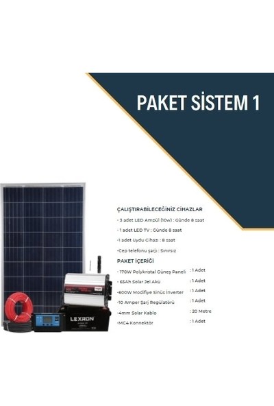 170 Watt Bağ Evi Paket1 Güneş Enerjisi Paket Sistemleri 170 Watt Bağ Evi Paket1 Güneş Enerjisi Paket Sistemleri