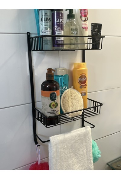 Yaylı Dekor Havlu Askılıklı Iki Katlı Banyo Düzenleyici Raf