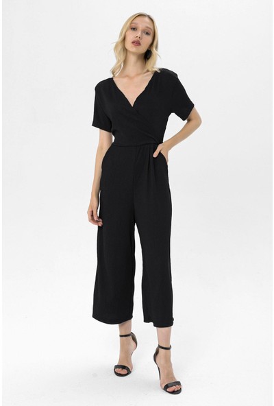 Kadın Kruvaze Yaka Kuşaklı Örme Tulum