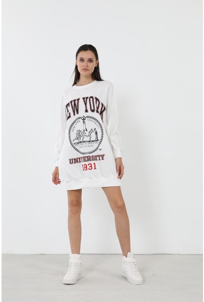 Foremia Baskılı Uzun Sweatshirt-Beyaz Foremia Baskılı Uzun Sweatshirt-Beyaz