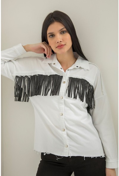 Foremia Püsküllü Ceket-Beyaz