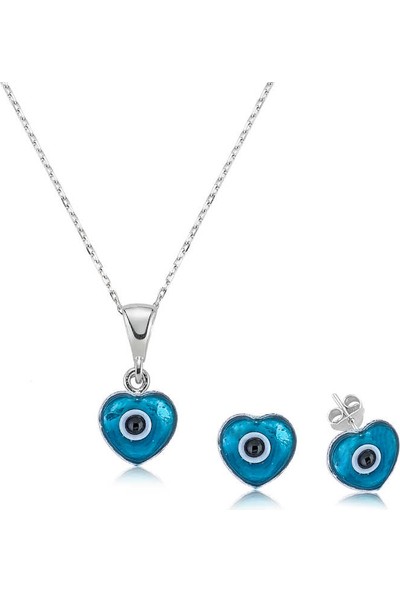Gümüş Kalpli Nazar Bayan Set