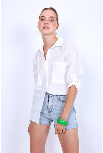 Vitrin Basic Oversize Önden Cepli Gömlek