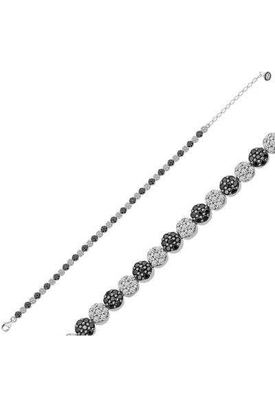 Gümüş Siyah Beyaz Su Yolu Bayan Bileklik