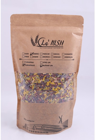 La Nish Doğal Gıdalar Sütsüz Yumurtasız Sebzeli Erişte 300 gr La Nish Doğal Gıdalar Sütsüz Yumurtasız Sebzeli Erişte 300 gr