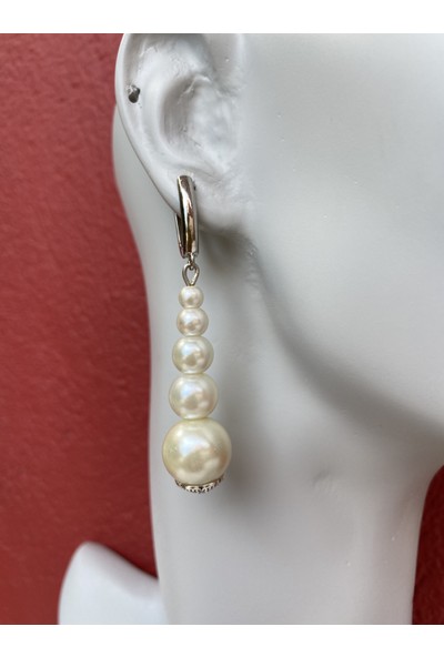 Violetart Gümüş Kaplama Sıra İnci Küpe