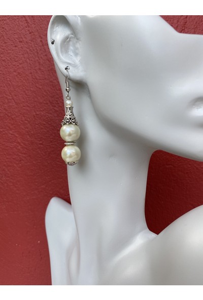 Violetart Gümüş Kaplama Cam İnci Küpe