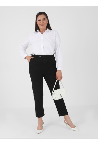 Alia Büyük Beden Beli Lastikli Kot Pantolon - Siyah - Alia