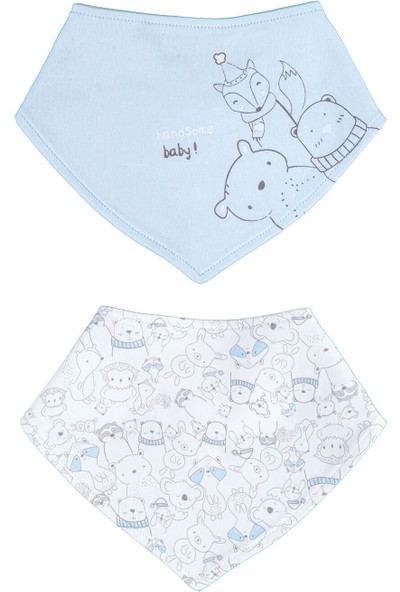 Bibaby Organik Fular Önlük 2li Handsome Animals Ekru - Mavi Bibaby Organik Fular Önlük 2li Handsome Animals Ekru - Mavi