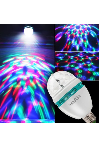 Hero Led Renkli Disko Ampulü Lambası E27 Duy LED Ampul Dönen Disco Topu Hero Led Renkli Disko Ampulü Lambası E27 Duy LED Ampul Dönen Disco Topu