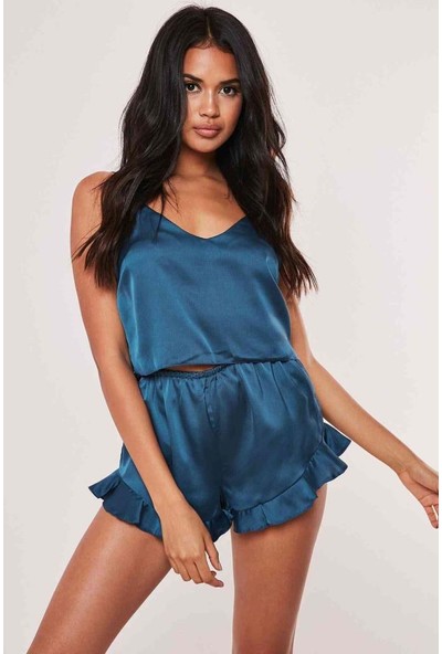 Merry See Saten Şortlu Takım Mavi Merry See Saten Şortlu Takım Mavi
