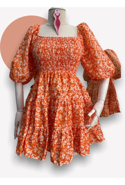 Lrf Çiçekli Elbise S - Turuncu