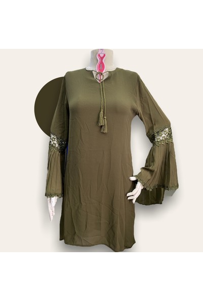 Emr Lrf Kol Dantel Detay Tunik Gömlek Xl - Yeşil Emr Lrf Kol Dantel Detay Tunik Gömlek Xl - Yeşil