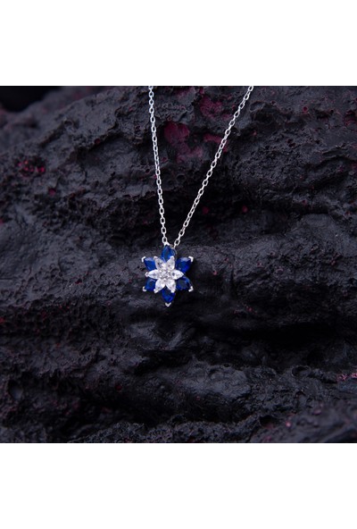 Vetesbih Mavi Zirkon Taşlı Lotus Çiçeği Rose Gümüş Kolye Vetesbih Mavi Zirkon Taşlı Lotus Çiçeği Rose Gümüş Kolye
