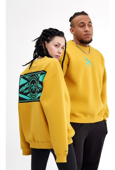 Polypop Bisiklet Yaka Baskılı Sarı Kadın Sweatshirt 262020 Sarı Sweatshirt