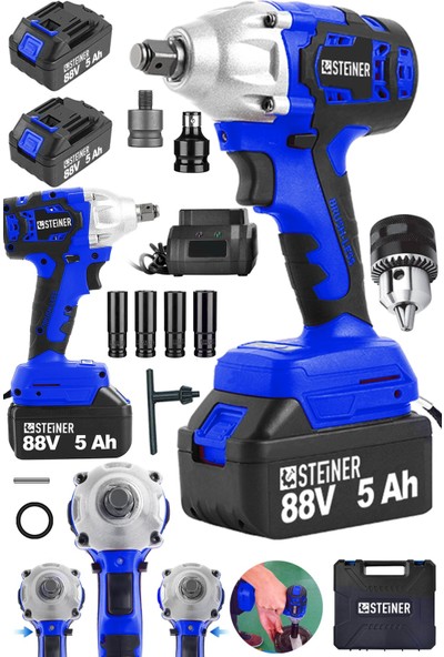 Steiner Alman 88 V 5 Ah Çift Akülü Metal Şanzuman Bijon Somun Sıkma Sökme Matkap Kömürsüz Çantalı + Mandren Steiner Alman 88 V 5 Ah Çift Akülü Metal Şanzuman Bijon Somun Sıkma Sökme Matkap Kömürsüz Çantalı + Mandren