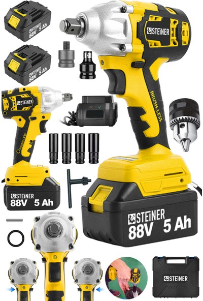Steiner Alman 88 V 5 Ah Çift Akülü Metal Şanzuman Bijon Somun Sıkma Sökme Matkap Kömürsüz Çantalı + Mandren Steiner Alman 88 V 5 Ah Çift Akülü Metal Şanzuman Bijon Somun Sıkma Sökme Matkap Kömürsüz Çantalı + Mandren