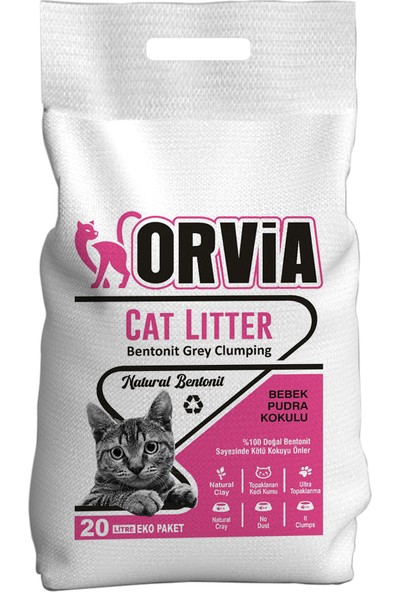 Orvia 20 Lt Bebek Pudra Kokulu Ince Taneli Topaklanan Kedi Kumu Orvia 20 Lt Bebek Pudra Kokulu Ince Taneli Topaklanan Kedi Kumu
