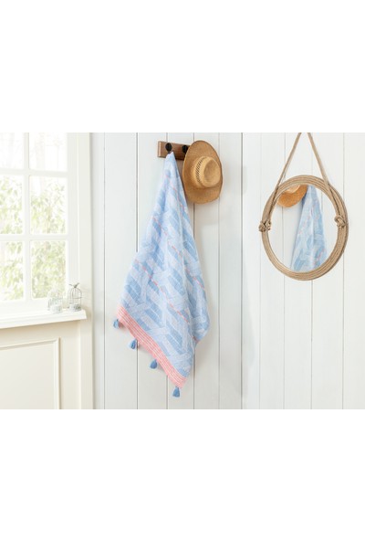 Madame Coco Chamelle Jakarlı Peştamal - Mavi/pembe
