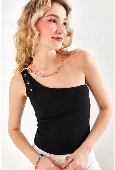 Oshebu Tek Omuz Askısı Kemerli Kaşkorse Bluz