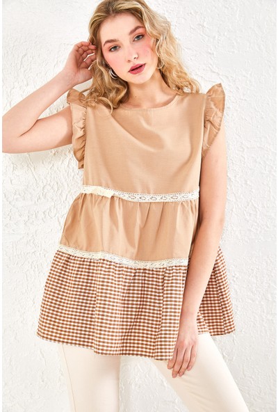 Oshebu Ekose Desenli Bluz