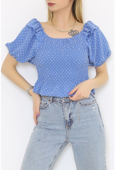 Moda Kulübü Desenli Gipeli Bluz Mavi - 1843.155. Moda Kulübü Desenli Gipeli Bluz Mavi - 1843.155.