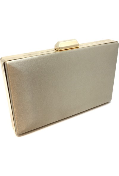 Kadın Nud Saten Gold Metal Aksesuar Abiye Çanta Zincir Askılı