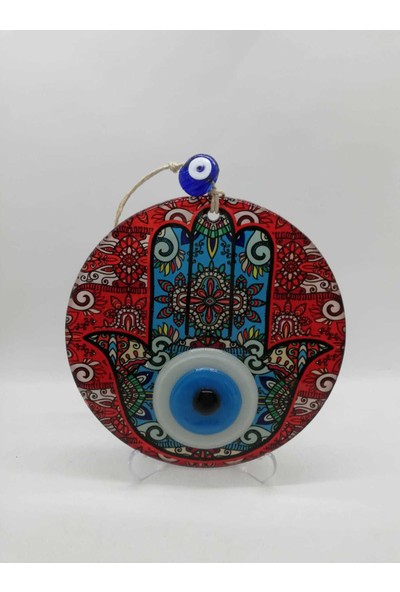 Denizin_ufku.nazarlıklı Fatma Ana Eli Desenli El Yapımı Cam Duvar Süsü 16X16CM
