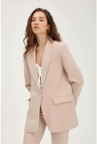 Quzu Kadın Ekru Blazer Ceket Quzu Kadın Ekru Blazer Ceket