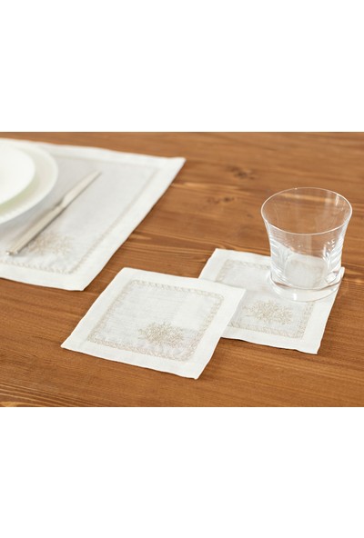 Coralıne 4'lü Bardak Altlığı - Açık Altın - 14X14 cm Coralıne 4'lü Bardak Altlığı - Açık Altın - 14X14 cm