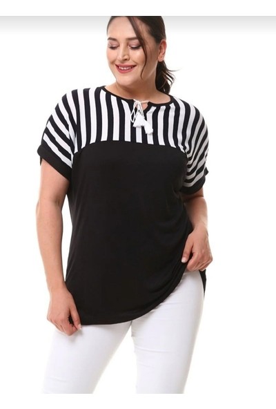 Kadın Büyük Beden Yakası Bağcık Detaylı Viskon Bluz Kadın Büyük Beden Yakası Bağcık Detaylı Viskon Bluz