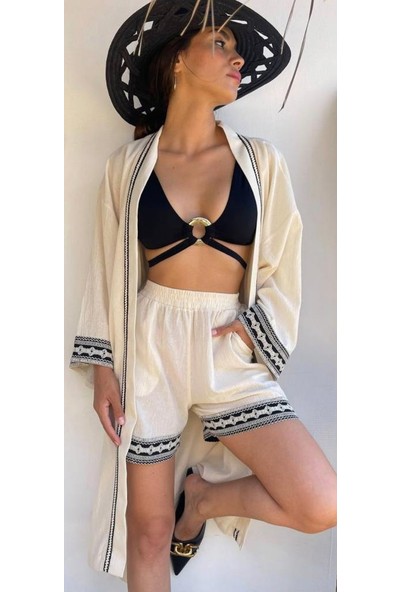 Kese Butik Kadın Nakışlı Keten Kimono Takım Kese Butik Kadın Nakışlı Keten Kimono Takım