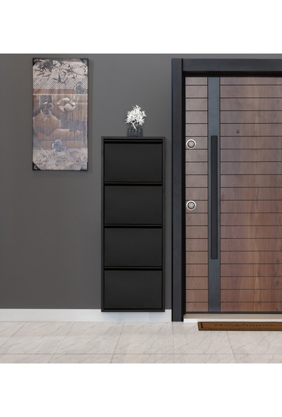 Kaser 4'lü Siyah Metal Ayakkabılık