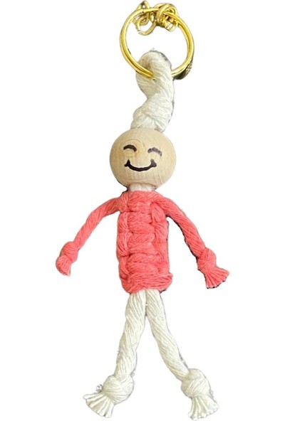 Pratalin El Yapımı Çöp Adam Makrome Anahtarlık - Koyu Pembe