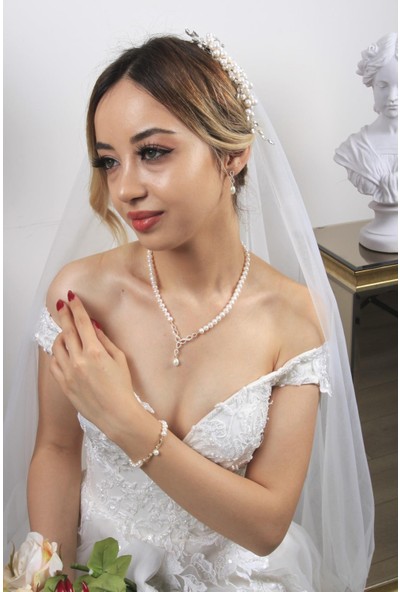 BIRINCI1926 14 Ayar Altın Kadın Sonsuzluk Taşlı Inci Kolye Küpe Bileklik Üçlü Inci Set BIRINCI1926 14 Ayar Altın Kadın Sonsuzluk Taşlı Inci Kolye Küpe Bileklik Üçlü Inci Set