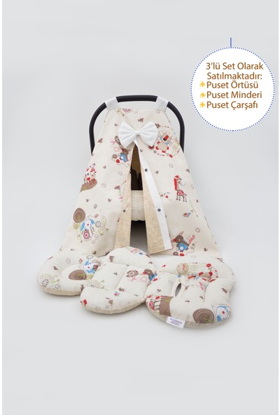 Ortopedik Puset Minderi, Örtü ve Çarşaf 3' Lü Set, Askı Stil, Animal Serisi