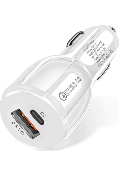 Winex CR74 3.1A 38W PD20W+USBA 18W Çift Çıkışlı Araç Şarj Aleti Beyaz Winex CR74 3.1A 38W PD20W+USBA 18W Çift Çıkışlı Araç Şarj Aleti Beyaz