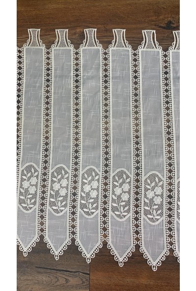 Pano Mutfak Güpürü Keten Zemin Üzerine Dantel Işleme Rustik Briz Uyumlu Yükseklik 60 cm Krem Renk Pano Mutfak Güpürü Keten Zemin Üzerine Dantel Işleme Rustik Briz Uyumlu Yükseklik 60 cm Krem Renk