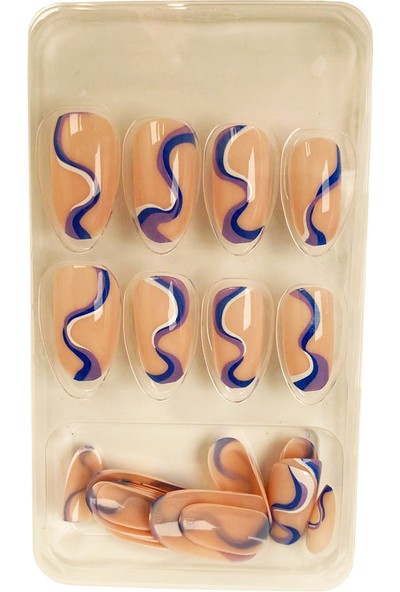 Mavi Tonsürton Dalgalı Desenli Takma Tırnak Mavi Tonsürton Dalgalı Desenli Takma Tırnak