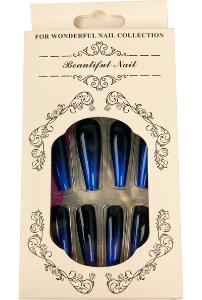 Siyah Mavi Ombre Metalik Takma Tırnak